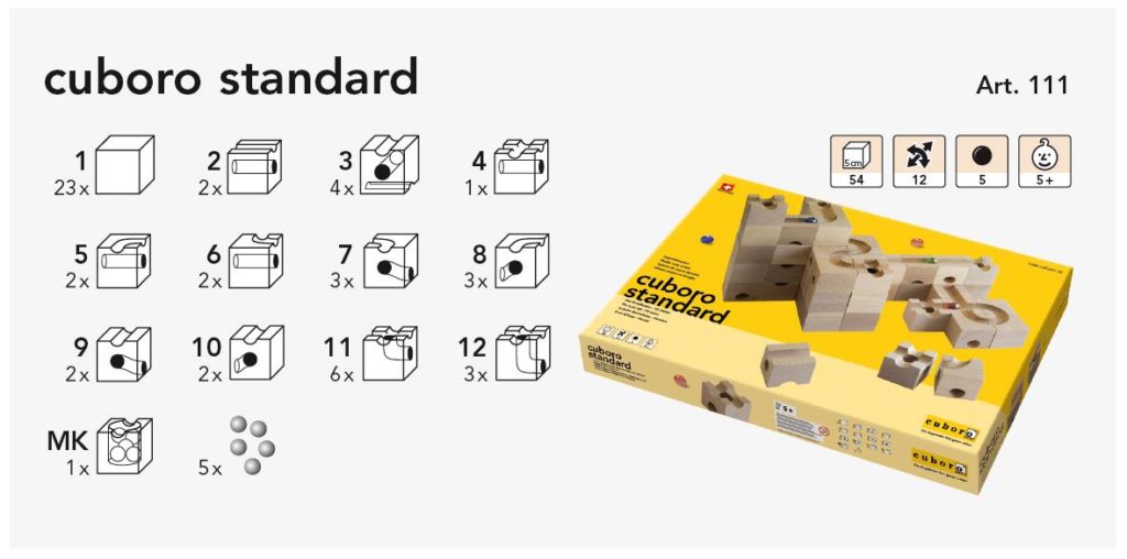 Cuboro standard 111 – Klassikgrundkasten mit 54 Buchewürfeln – Mausmauki.de